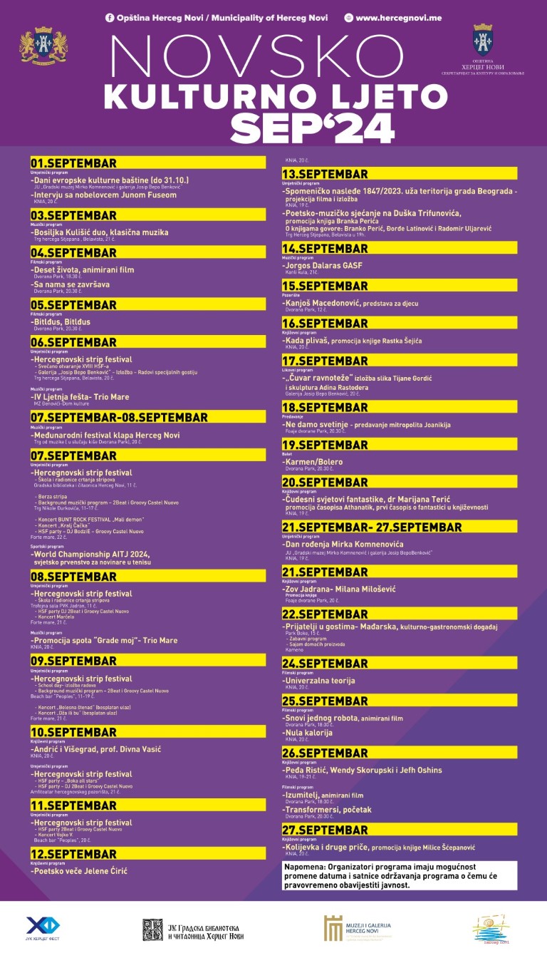NOVSKO KULTURNO LJETO – SEPTEMBAR 2024. - Herceg Novi Events